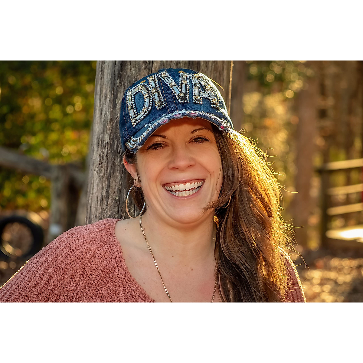 Popfizzy Diva Hat for Women, Rhinestone Hat with Bling Bling, Bedazzled Denim Baseball Hats Distressed, Bejeweled Hats