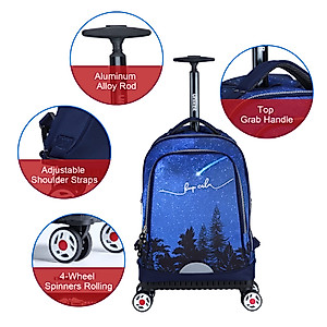 Rolling Backpack with Spinner Wheels For Teens,Roller Bookbag for Girl Boy,Wheeled Laptop Bag Fits 15.6 Inch Notebook,Luggage With Spinner Wheels For Travel,Suitcase Bag with Laptop Padded Compartment