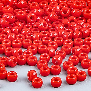 Sukh 1000+ Pcs Pony Beads - Pony Beads Bulk 6x9mm Red Color Pony Beads for Bracelets Making Necklace Hair Beads Braids Key Chain Making Plastic Beads DIY Project Crafts Ornaments Decorations