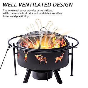 NATURAL EXPRESSIONS 32 Inch Large Fire Pit with 2 Grills, Outdoor Wood Burning Fire Pit with Cooking Grate, Lid, Poker and Round Waterproof Cover for Patio, Ourside, Bonfires, Picnic, Party.
