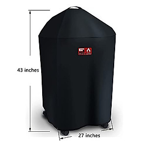 SJC 7150 Round Grill Cover Outdoor Fire Pit Cover, 43"(Tall) x 27" (Dia) Heavy Duty BBQ Cover Waterproof 300D Polyester with PU Coating,Dome Smoker Cover Black…