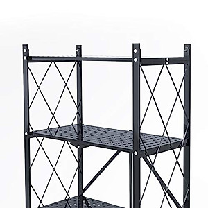 SogesHome Metal Foldable Shelf, 4-Tier Movable Storage Display Shelf Cart, Free-Standing Rack with Rolling Wheel for Kitchen, Living-Room, Bathroom, Bedroom, Black