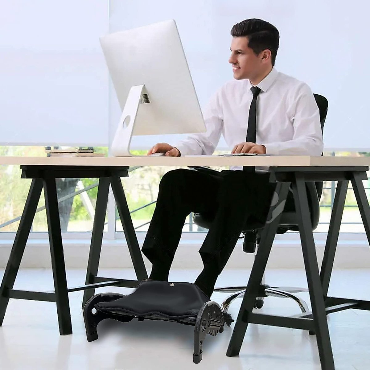 Scalebeard Rocking Foot Rest for Under Desk at Work,Two Mode of Use Footrest with Removable Warmer Feet Pocket for Home,Office,Gaming,Computer,Ergonomic Foot Stool with Massaging Beads for All Seasons