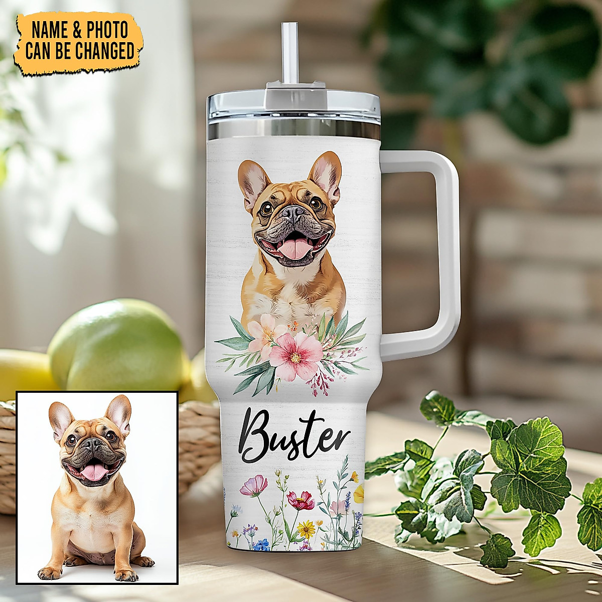 Hyturtle Personalized Dog Mom Gifts For Women on Mothers Day Birthday, 40oz Tumbler with Handle and Straw for Dog Lovers, Best Gift Idea for Fur Mama Custom Photo Stainless Steel Travel Cup With Lid