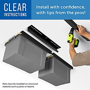 Maplefield Float-A-Tote Garage Overhead Storage Racks - 3 Pack (6 Rails) - Adjustable Ceiling Racks for Tote Bins - Supports 40 Lbs - Easy Installation