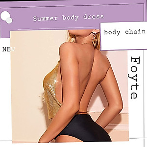 Fairyu Boho Sequins Body Chain Bra Bikini Shimmer Backless Halter Crop Top Beach Body Jewelry Accessory for Women and Girls (Gold)