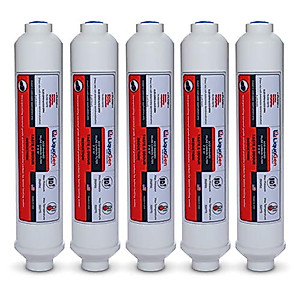 LiquaGen Pack of 5 Inline Carbon Filters for Reverse Osmosis Applications (2" x 10") - 1/4" Inlets