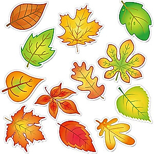 60 Pieces Fall Leaves Accents Cutouts Autumn Thanksgiving Leaf Accents Cutouts Maple Oak Ash Elm Leaf Cutout with Glue Point Dots for Fall Classroom Bulletin Boards Wall Tree Decor (Classic Style)