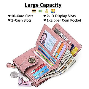 SENDEFN Small Womens Wallet Leather Bifold Card Holder RFID Blocking with Zipper Coin Pocket