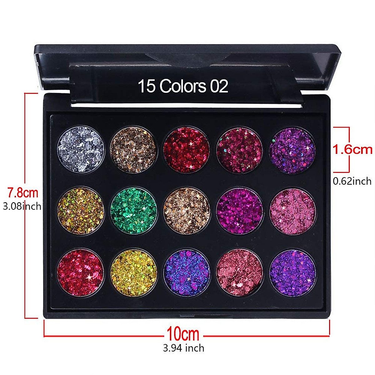 evpct 15 Color Shimmer Glitter Sparkle Glittery Eyeshadow Makeup Palette Pallet Glitter for Girl Pink Silver Red Rose Green Sparkling Sparkly Glitter Gel Pigment Eyeshadow Face Paint Makeup Palette