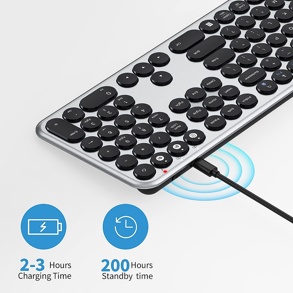 ZYTUA Multi-Device Bluetooth Keyboard, Dual Mode (Bluetooth & 2.4GHz) Full Size Rechargeable Wireless Keyboard with Round Keys, Support 3 Devices for Windows/iOS/Mac OS/Android