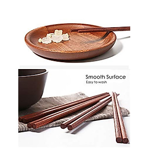 Chopsticks Reusable Chinese Wooden Chopsticks Dishwasher Safe Chopstick,Pack of 10 Natural Health for Cooking Eating,Korean & Japaness Style,9.8 inch Long,Brown