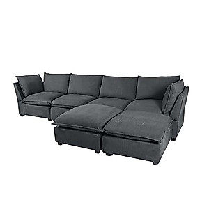 Eafurn Down Filled Convertible Modular Sectional Sofa with Movable Ottomans, 6 Seater Oversized Free Combination Reversible Sleeper Corner Couch Bed Sofabed w/Thicked Cushions for Living Room Office