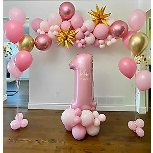 Pink and Gold Confetti Balloons Set, 50pcs 12 inch Light Pink Baby Pink White Gold Party Balloons with Ribbons for Girl Birthday Wedding Baby Shower Bridal Shower Graduation Party Decoration
