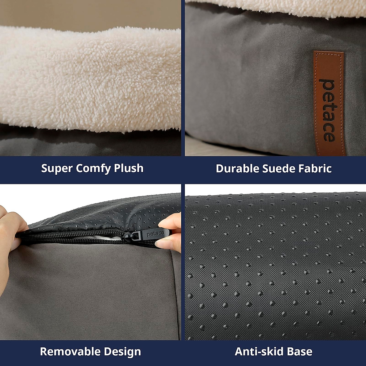 Petace Self Warming Cat Bed, 17.7" x 13.7" Anti-Slip Soft Round Thermal Pet Cushion Bed for Kittens & Small Puppy, Gray