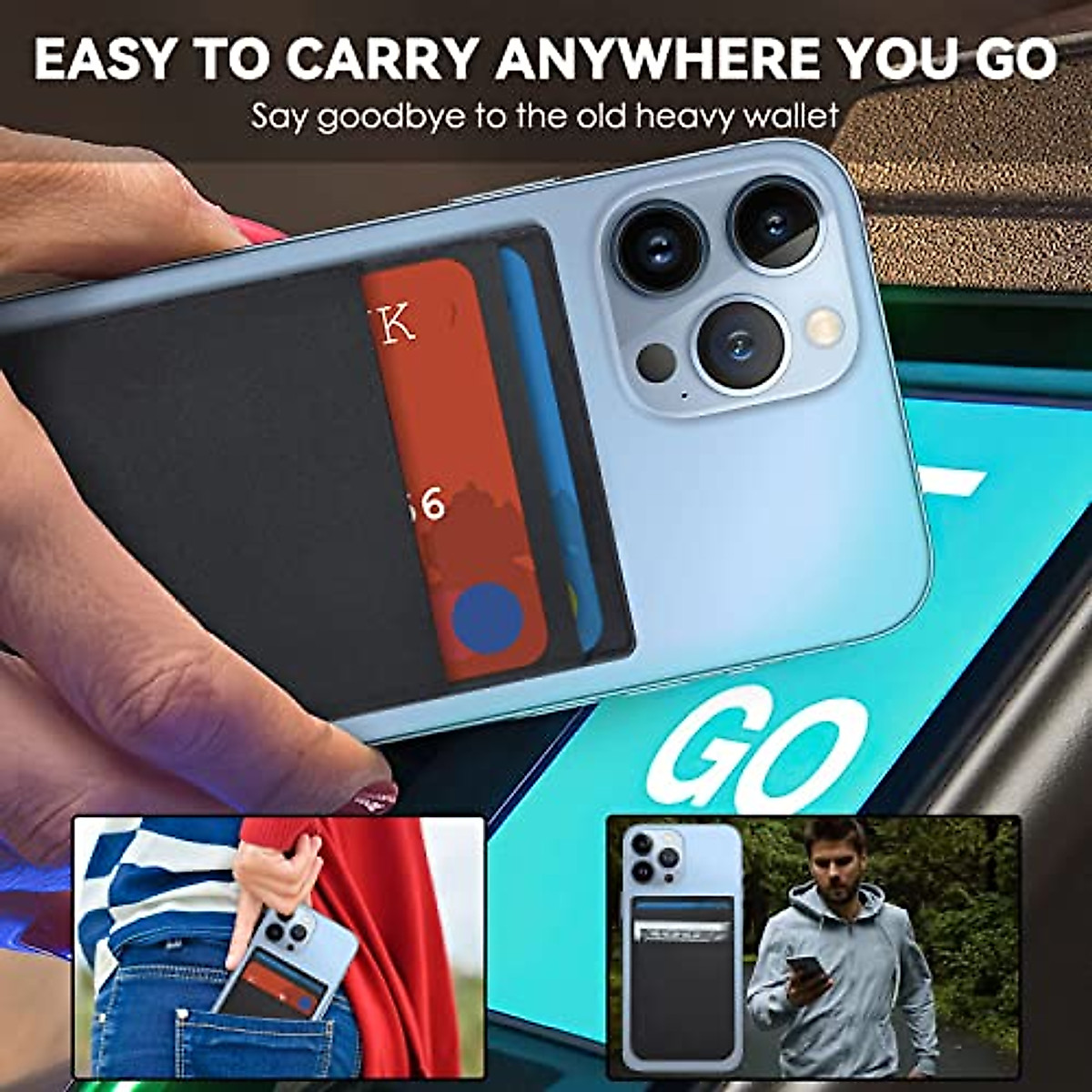 CloudValley Magnetic Card Wallet Designed for iPhone MagSafe, Stretchy Lycra Double Pocket Credit ID Card Holder Case for Back of iPhone 15/14 / 13/12 Series, Mag Safe Accessories - Black