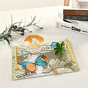 Beautiful Butterfly Bathroom Vanity Tray Counter Organizer Eiffel Tower Bathroom Counter Tray Jewelry Plate Holder Decorative Organizer with Handles Countertop Storage for Bathroom Table Kitchen