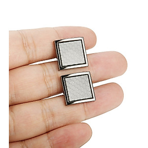 LOYALLOOK 8pcs Mens Carbon Fiber Cufflinks and Shirt Studs Set Tuxedo Shirts Business Wedding Black