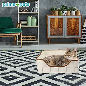 PrimePets 16 inch Cat Bed for Indoor Cats, with Reversible Mat, Anti Slip Washable Sleeping Bed for Small Breed Pets Dogs Animals, Square
