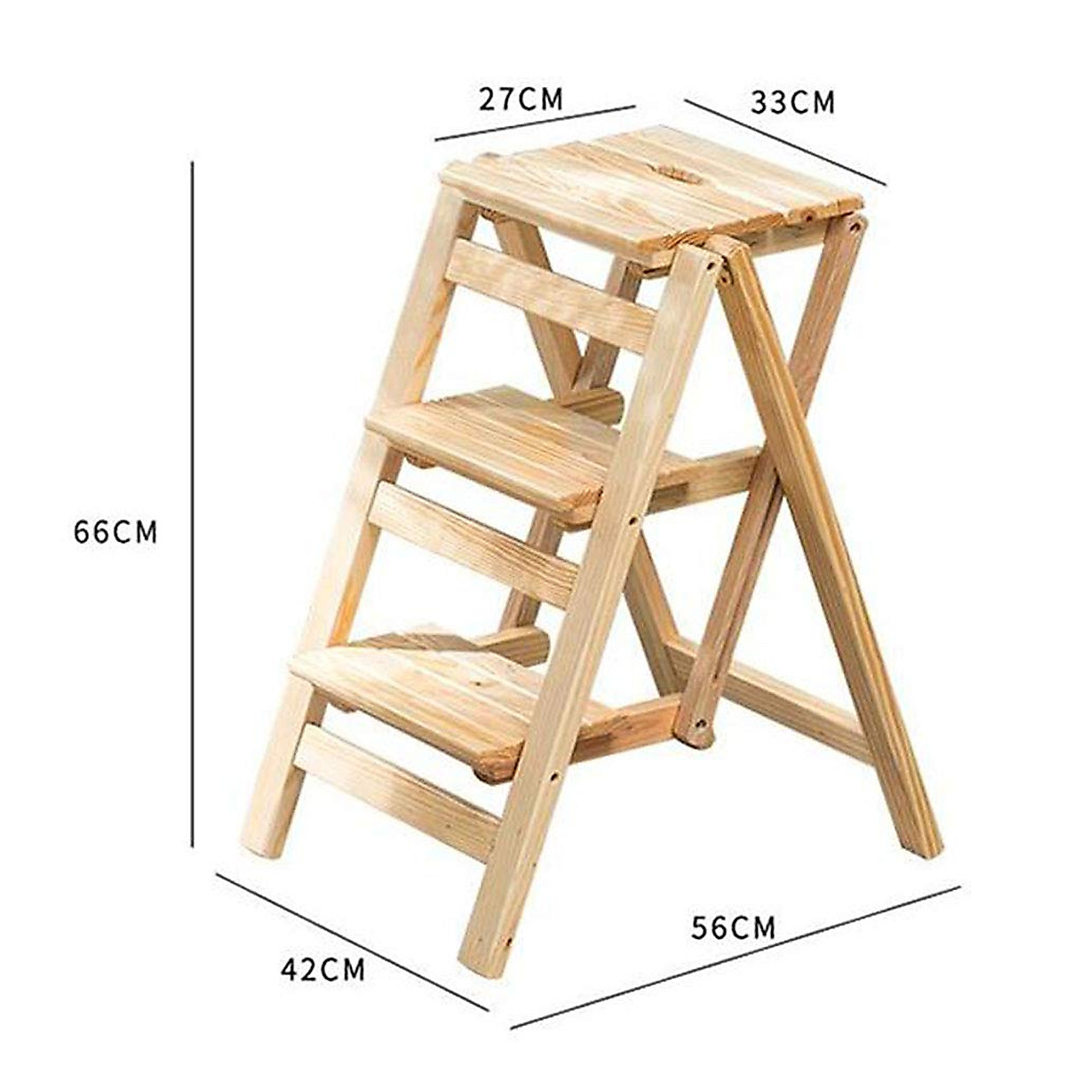 Folding Step Stool Step Ladder 3 Tier, Multi-Functional Folding Solid Wood Ladder Stool, Step Stool Household Muliti-Color Step Ladder Stool for Household and Office 330lbs,White,3Step