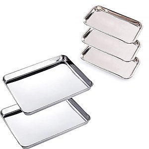 2 Pack Large and 3 Pack Small Trays Professional Medical Surgical Stainless Steel Tray Non Toxic Heavy Duty Thickening Pan for Kitchen Baking, Lab Instrument, Dental, Medical Surgical Instrument, Pet