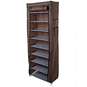 ADUZA 10-Tier Shoe Rack, 27 Pairs Stackable Entryway Shoe Storage Organizer, Free Standing Non-Woven Fabric Expandable Shoe Shelf for Hallway, Closet, Living Room Brown