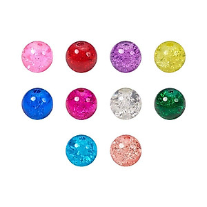 PH PandaHall 200pcs 8mm Crackle Glass Beads 10 Color Glass Round Beads Crystal Loose Beads for Beading Friendship Bracelet Mother's Day Jewelry Making Christmas Tree Ornament