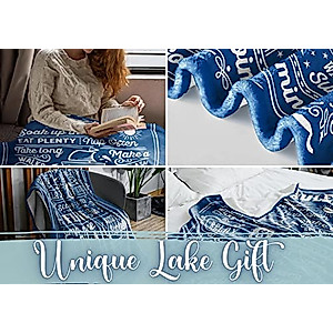 Lake House/Life Gifts Throw, Flannel Blanket for Women Men, 50" x 65" - Funny Lake Rules Quotes - Boating/Fishing Gifts - House Decor Decorations for Home Porch Bed Sofa Room