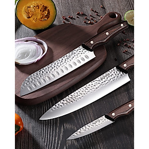 syvio Chef Knife Set, Kitchen Knives with High Carbon Stainless Steel & Wooden Handle, Kitchen Knife Set 3 PCS-8" Chef’s Knife &7" Santoku Knife&5" Paring Knife with Gift Box