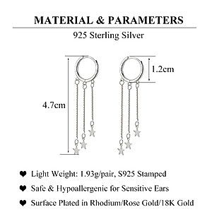 SLUYNZ 925 Sterling Silver Star Hoop Earrings for Women Star Dangle Earrings Hoop Tassel (A-Silver)