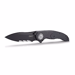 CRKT Linchpin EDC Folding Pocket Knife: Heavy Duty Everyday Carry, Black Blade with Veff Serrations, Flipper, Deadbolt Lock, Ball Bearing Pivot, GRN Handle, Pocket Clip 5406K