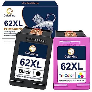 ColorKing 62XL Ink Cartridges Black and Color Replacement for HP 62XL 62 XL Ink Cartridges to Used with HP Envy 7640 7645 5660 5540 5640 OfficeJet 5740 8040 OfficeJet Mobile 250 200 (Black, Tri-Color)