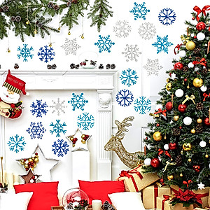 60 Pieces Snowflakes Cutouts Glitter Blue Silver Snowflake Cutouts Glitter Snowflake Cutouts Snowflakes Board Cutouts with Glue Point Dots for Christmas Winter Theme Party Decoration