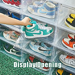 EZLucky 3 Pack Large Shoe Boxes Clear Plastic Stackable, Side Open Shoes Organizer with Magnetic Door, Clear Shoe Boxes Stackable for Display Sneakers, Fit Shoe Size Up to US 15 (14.2x11x8.7in)