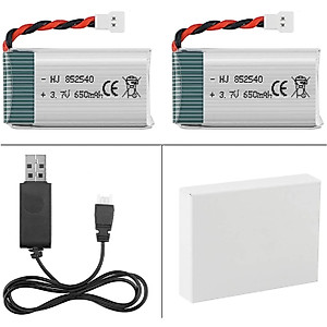 FPVERA 2PCS Drone Batteries 3.7V Lipo Battery USB Charger and 650mAh Lipo Battery with Battery Charger for SYMA X5 Serial UAV Drone Quadcopter Rechargeable Battery