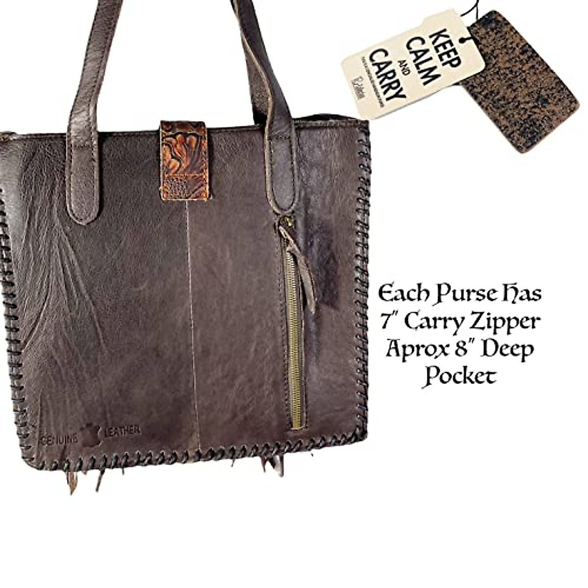 Urbalabs Western Cowhair Concealed Carry Shoulder Bag Buckle Fringe Purse Genuine Leather Handmade Stitched Handbag (Light Brown)