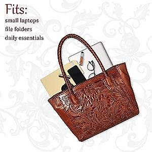 Mauzari Women's Leather Tote with Woven Handle (Koa)