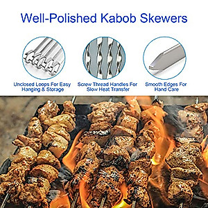 Shish Kabob Skewers, Kebab Skewers 17.7" Stainless Steel Reusable Flat BBQ Sticks for Meat Chicken Shrimp and Vegetable(10-Pack)
