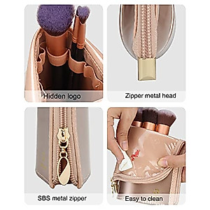 Makeup Brush Holder Organizer Bag Professional Artist Brushes Travel Bag Stand-up Makeup Cup Waterproof Dust-proof Brush Storage Pouch Case (Rose Gold)