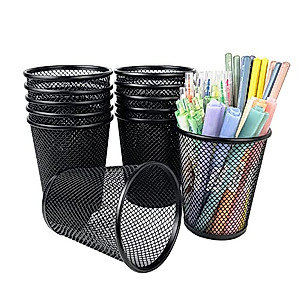 JOYENERGY 12 Packs Pen Holder for Desk, Mesh Pen Cup, Metal Pencil Holders, Multifunctional Organizer for Office School Home Makeup Brush Black