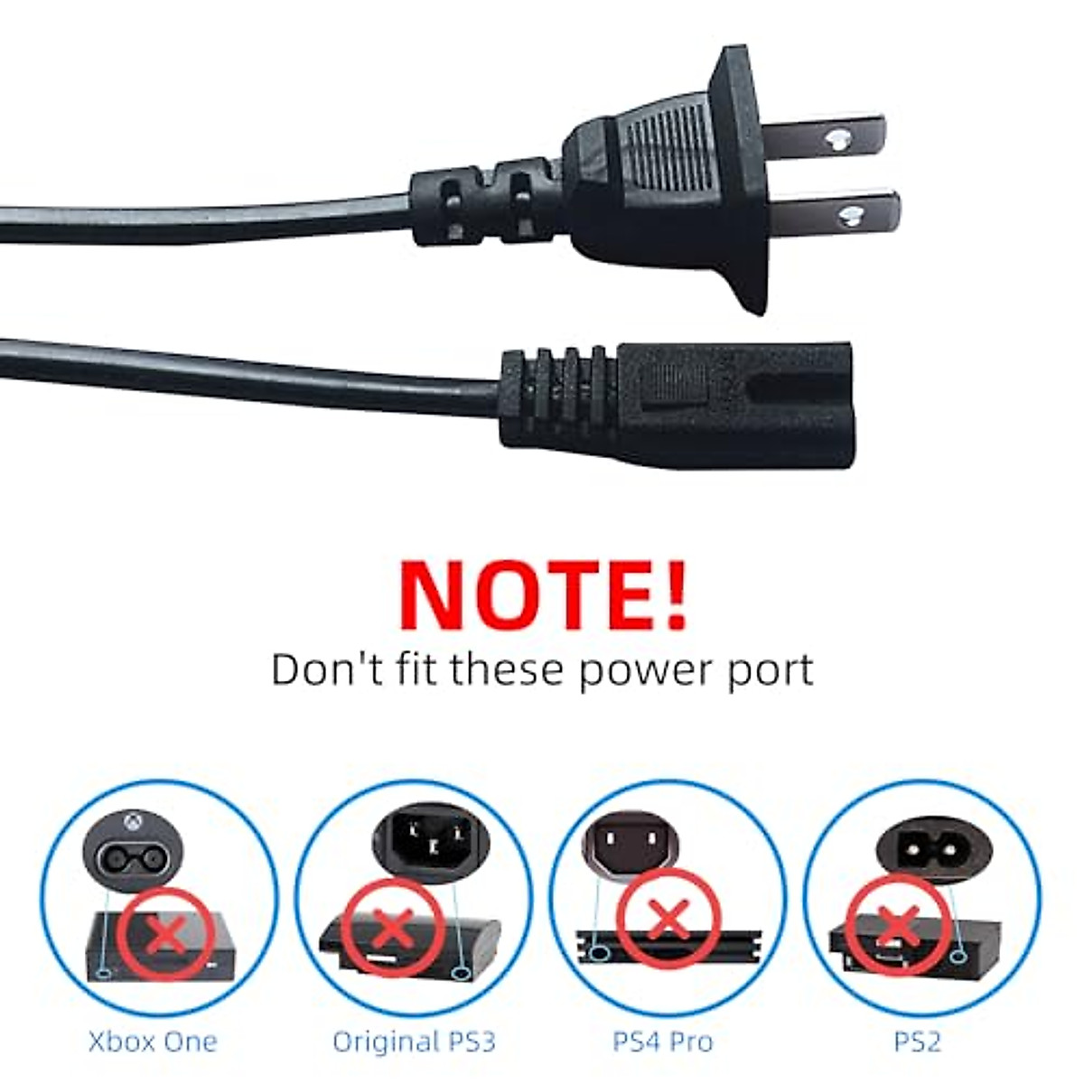 Parts Express Replacement AC Power Cord AC Power Cord for Xbox One S/X, Xbox Series X/S Sony PS4 2 Prong TV Power Cord Compatible for Printer, Monitor, Game Console DVR Chassis and Fans