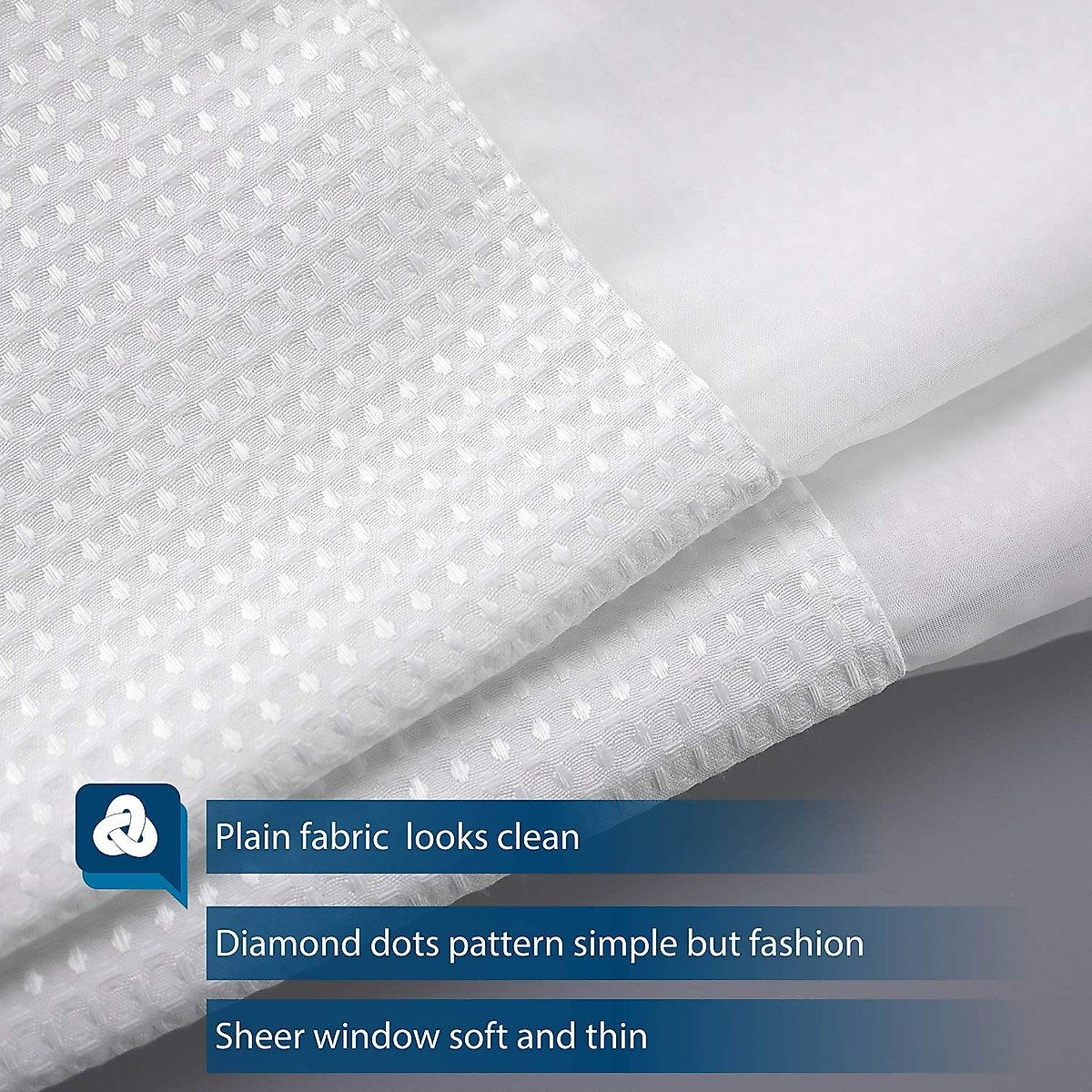 Barossa Design Large Fabric Shower Curtain with Sheer Window 96 x 78 inch, Waffle Weave, Hotel Grade, 230 GSM Heavyweight, Water Repellent, Machine Washable, White, 96x78