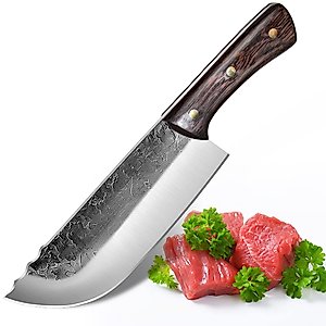 Full Tang Butcher Knife, 7.8 inch Handmade Forged Kitchen Chef Knife, High Carbon Clad Steel Butcher Cleaver,Meat Cleaver Knives Chinese Knife for Home, Kitchen (05 Model)