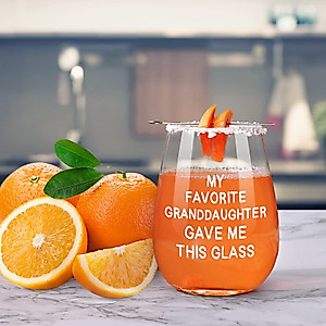 DAZLUTE Funny Grandparents Gift, Mother’s Day Father’s Day Birthday Christmas Gifts for Grandma Grandpa Grandparents from Granddaughter, 15 Oz My Favorite Granddaughter Gave Me Wine Glass