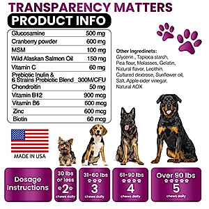 Dog Multivitamin Chewable with Glucosamine - Dog Vitamins and Supplements, Senior & Puppy Multivitamin for Dogs - Pet Chondroitin Hip and Joint Support Health, Immune Booster, Skin, Heart, Probiotics