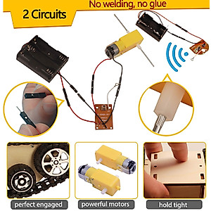 DIY Wooden Kids Science Experiment Kits-Remote Control Off Road Tracked Tank and Solar Power Race Car,STEM Learning Toys Gifts Electric Motor Building Project for Kids (Tank and Race Car(2 Kits))