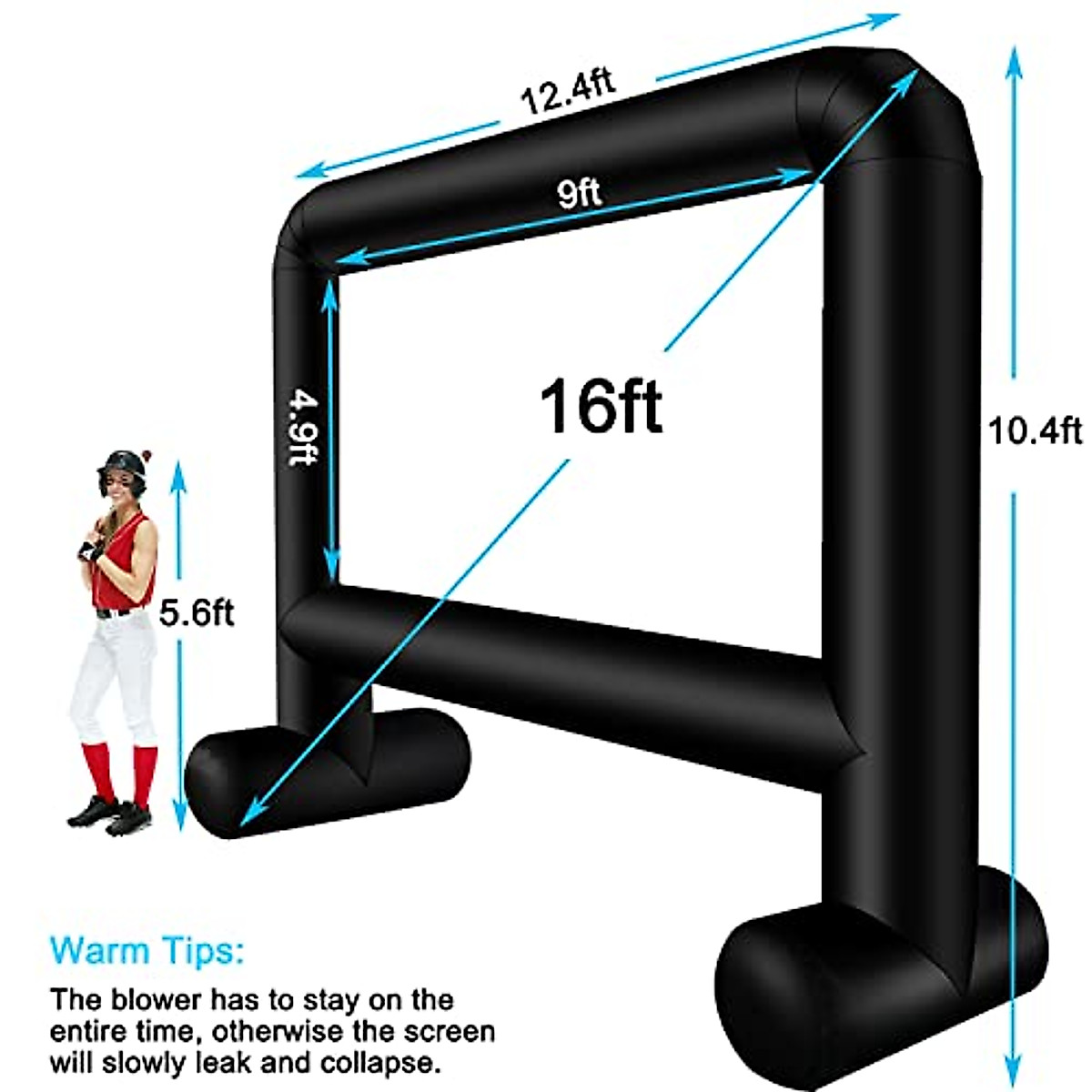 AZXRHWYGS 16 Feet Inflatable Movie Screen Outdoor, Inflatable Projector Screen with Blower Carry Bag - Supports Front and Rear Projection Blow Up Screen for Backyard Movie Night Pool Party