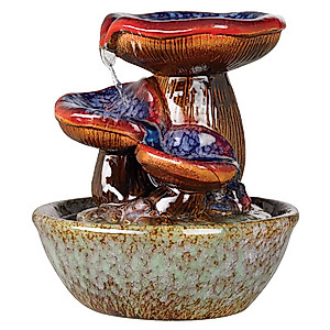Toadstool Rustic Zen Indoor Cascading Small Tabletop Water Fountain 3-Tier Ceramic 9 1/4" for Table Desk-Top Home Office Bedroom House Relaxation Living Room - John Timberland