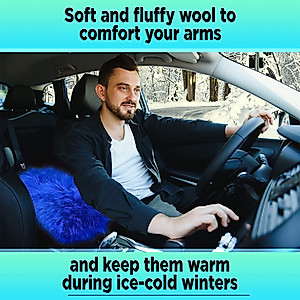 Andalus Brands Pure Australian Sheepskin Fluffy Car Center Console Cover, Luxurious Non-Shedding Furry Arm Rest Cover for Car, Versatile for All Seasons, Blue - (11.47" X 6.3")