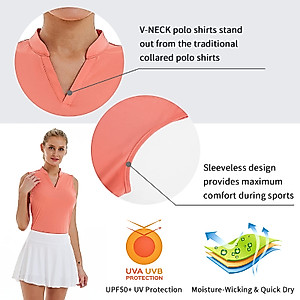 LastFor1 Women's Golf Sleeveless Polo Shirts UPF 50+ V Neck Athletic Tank Tops Outdoor Sports Quick Dry Moisture Wicking Pink XXL